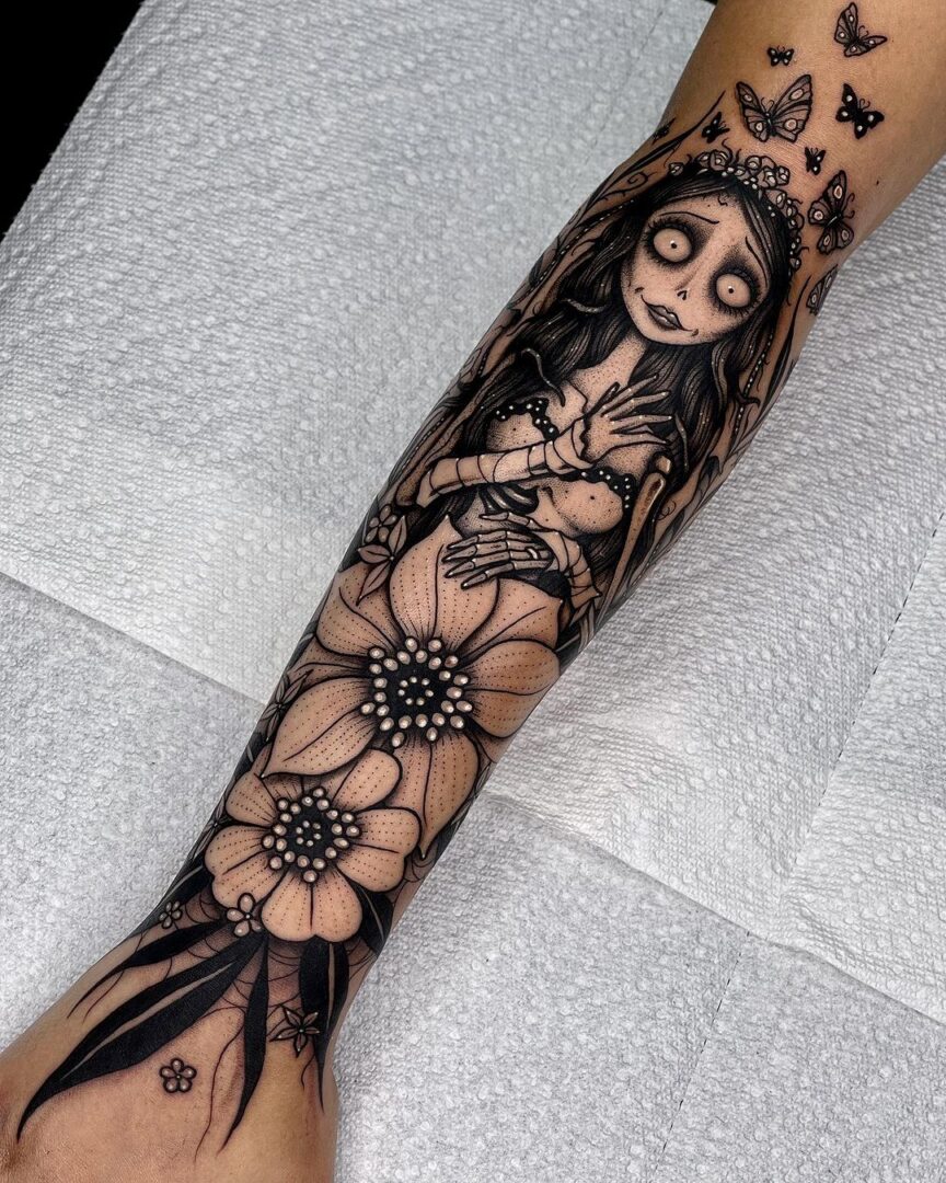 26 Dark, Romantic And Magical Corpse Bride Tattoos For Tim Burton Fans