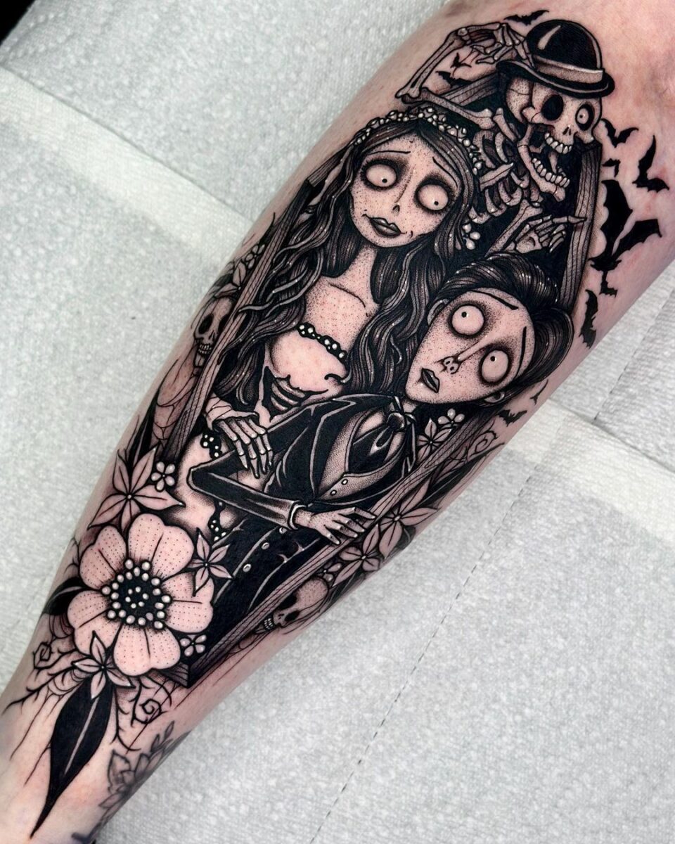 26 Dark, Romantic And Magical Corpse Bride Tattoos For Tim Burton Fans
