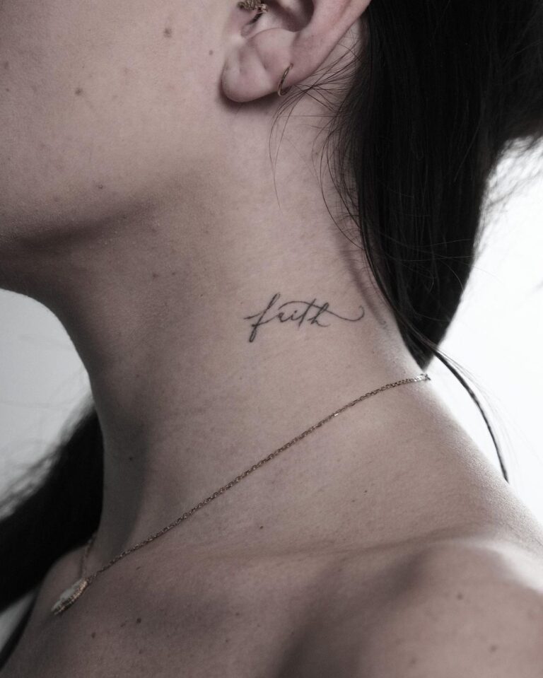 24 Incredible And Meaningful Cursive Neck Tattoo Ideas – The Weekender Pk