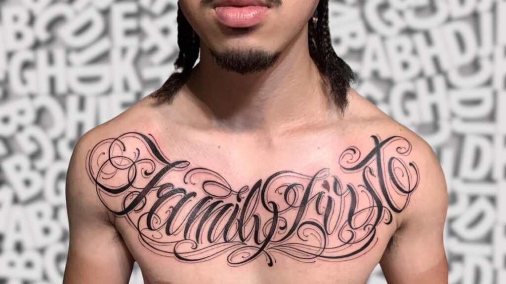 11 Expressive Chest Tattoo Lettering Ideas To Make A Powerful Statement
