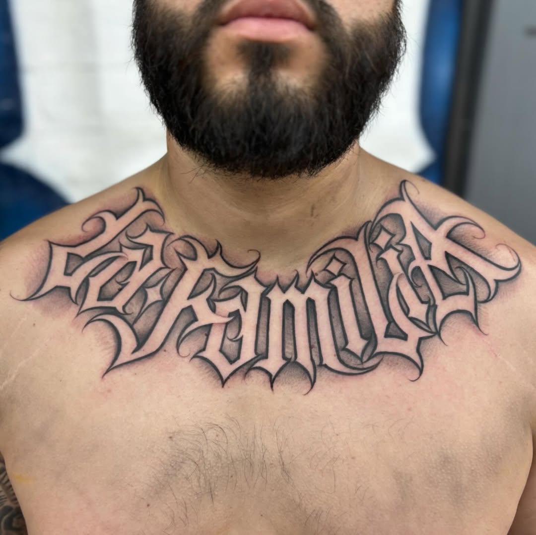 11 Expressive Chest Tattoo Lettering Ideas To Make A Powerful Statement